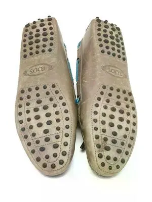 TOD'S Beige Leather Boat Shoes With Contrasting Lace Detail - Grey