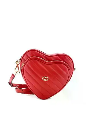 Gucci Interlocking G Heart Diagonal Quilted Leather Mini Shoulder Bag - Red