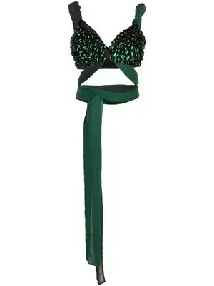 Dolce & Gabbana 1990s Gemstone-embellished Crop Top - Green