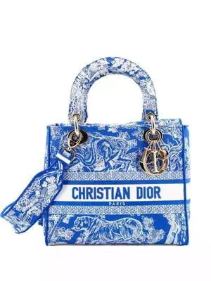 Dior Toile De Jouy Lady D-lite Embroidered Canvas Tote Bag - Blue