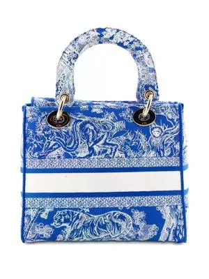 Dior Toile De Jouy Lady D-lite Embroidered Canvas Tote Bag - Blue