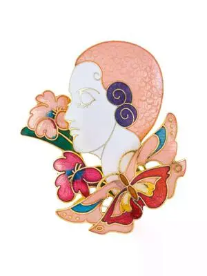 SUSAN CAPLAN 1980s Art Deco Lady Brooch - Pink