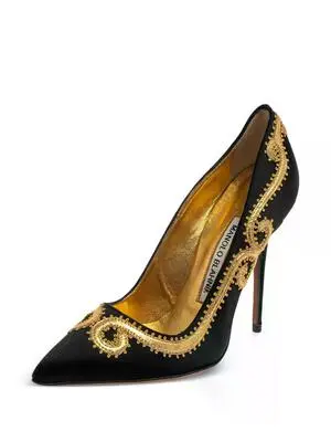 Manolo Blahnik 110mm Embroidered Pointed-toe Pumps - Black