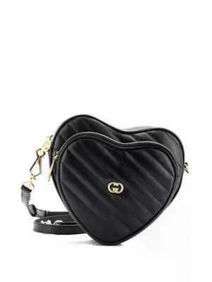 Gucci Interlocking G Heart Diagonal Quilted Leather Mini Shoulder Bag - Black