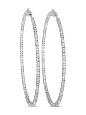 LB EXCLUSIVE 14kt White Gold Inside Out Diamond Hoop Earrings - Silver
