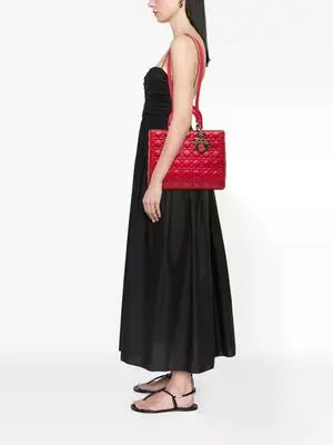 Dior 2012 Large Lambskin Cannage Lady Satchel - Red