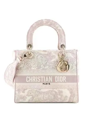 Dior Toile De Jouy Lady D-lite Embroidered Canvas Tote Bag - Neutrals