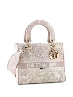 Dior Toile De Jouy Lady D-lite Embroidered Canvas Tote Bag - Neutrals