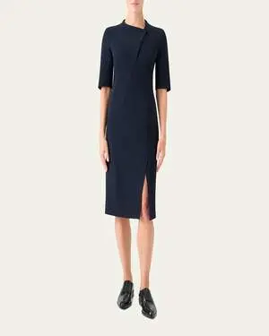Akris Asymmetric Slit Short-sleeve Midi Dress