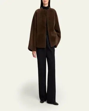 THE ROW Valorin Collarless Shearling Jacket