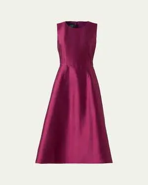 Akris Dupion Sleeveless Silk Shantung Midi Dress - Berry