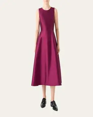 Akris Dupion Sleeveless Silk Shantung Midi Dress - Berry