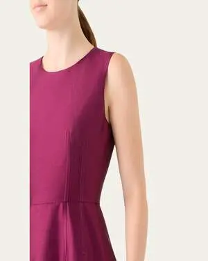 Akris Dupion Sleeveless Silk Shantung Midi Dress - Berry