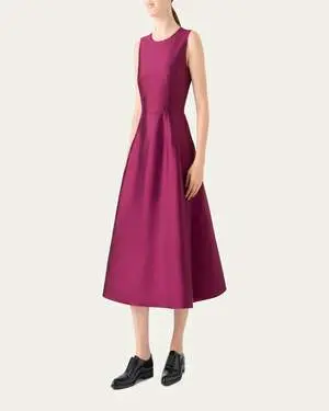 Akris Dupion Sleeveless Silk Shantung Midi Dress - Berry