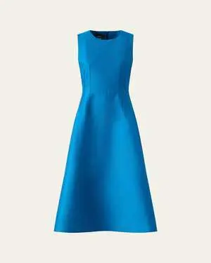 Akris Dupion Sleeveless Silk Shantung Midi Dress - Twilight