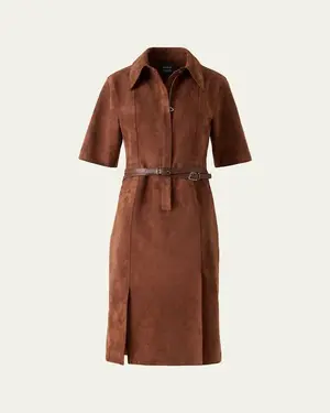 Akris Suede Belted Midi Shirtdress