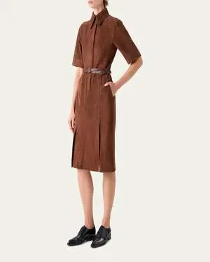 Akris Suede Belted Midi Shirtdress