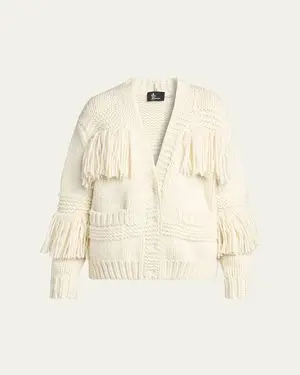 Moncler Wool-Blend Fringe Cardigan - White