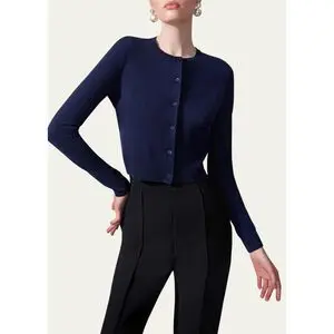 Carolina Herrera Crew-neck Wool Cardigan - Dark Blue