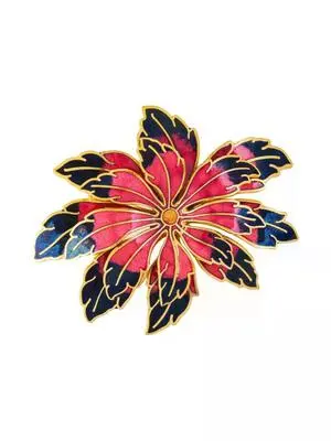 SUSAN CAPLAN 1980s Gold-tone Lotus Flower Brooch - Black