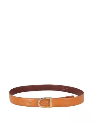Vintage Thin Leather Belt With Gold-tone Buckle - Marrone