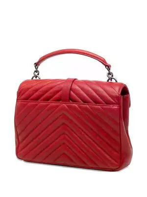 Saint Laurent 2017 Medium Quilted Chevron Sheepskin College Satchel - Red