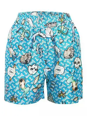Burberry Monogram Printed Silk Shorts - Blue