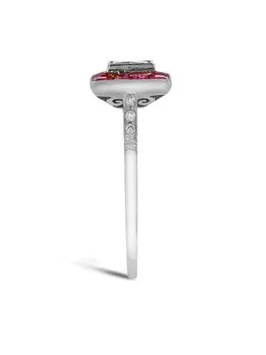 PRAGNELL Platinum Ring With Princess-cut Diamond And Rubies