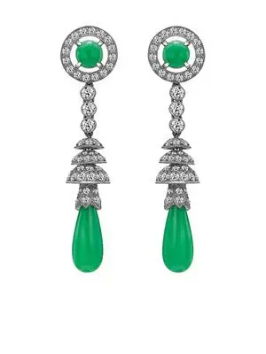 PRAGNELL Platinum Art Deco Jadeite And Diamond Drop Earrings - Silver