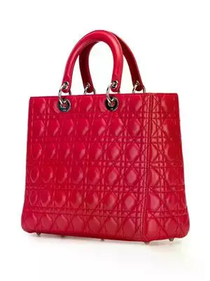 Dior 2012 Large Lambskin Cannage Lady Satchel - Red
