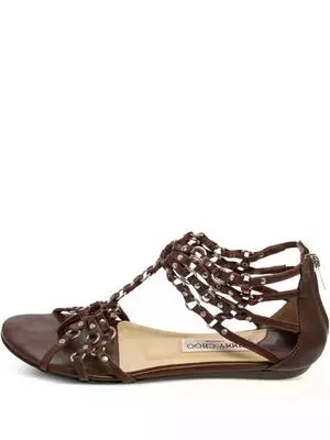 JIMMY CHOO Calf Leather Studded Gladiator Flat Sandals