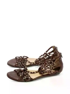 JIMMY CHOO Calf Leather Studded Gladiator Flat Sandals