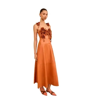 Ulla Johnson Sabrina Floral Applique Leather Midi Dress - Sienna