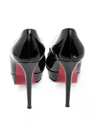 CHRISTIAN LOUBOUTIN Leather Round Toe Platform Stiletto Heel Pumps - Black
