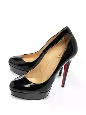 CHRISTIAN LOUBOUTIN Leather Round Toe Platform Stiletto Heel Pumps - Black