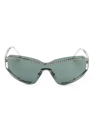 FERRAGAMO Crystal-embellished Shield-frame Sunglasses - Black