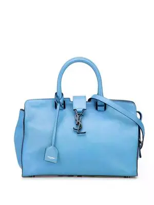 Saint Laurent Small Leather Monogram Cabas Satchel - Blue
