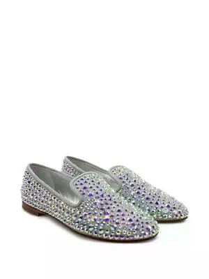 GIUSEPPE ZANOTTI Crystal Embellished Suede Loafers - Grey