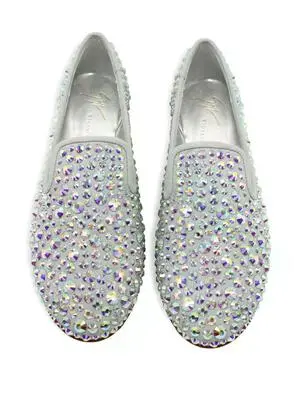 GIUSEPPE ZANOTTI Crystal Embellished Suede Loafers - Grey