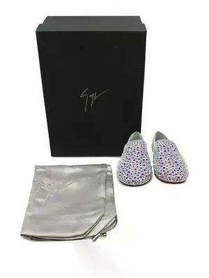 GIUSEPPE ZANOTTI Crystal Embellished Suede Loafers - Grey