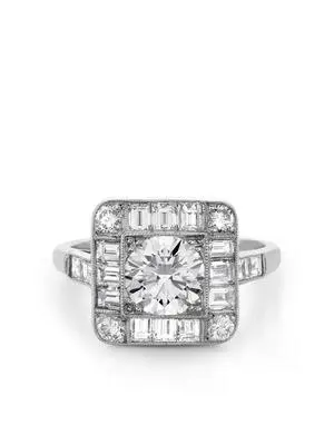 PRAGNELL Platinum Antique Diamond Plaque Ring - Silver