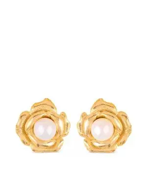 SUSAN CAPLAN 1980s Rose Clip-on Earrings - Gold