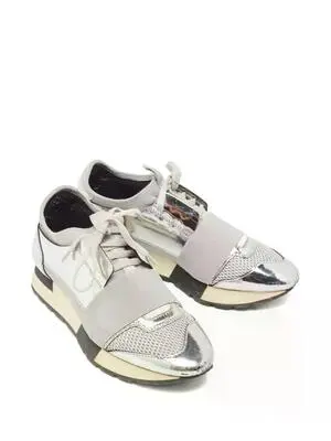 Balenciaga Mesh Leather Sneakers - Silver