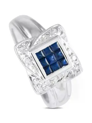 LB EXCLUSIVE 14k White Gold Diamond And Sapphire Ring - Silver