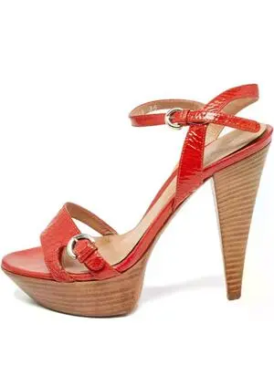 SERGIO ROSSI Patent Leather Buckled Platform Sandals - Red
