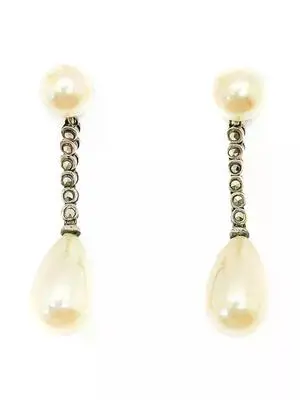 JENNIFER GIBSON JEWELLERY 1930s Pearl Marcasite Earrings - Silver