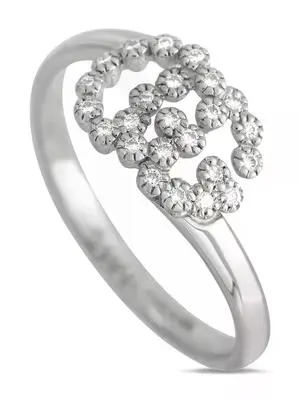 Gucci 18k White Gold Double G Diamond Ring - Silver