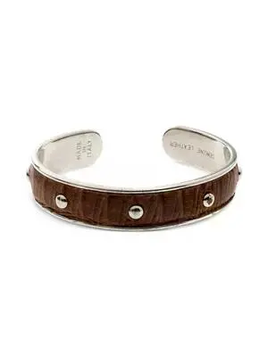 TOD'S Vintage Leather Studded Cuff Bracelet - Silver