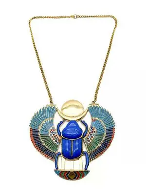 JENNIFER GIBSON JEWELLERY 1970s Egyptian Revival Scarab Enamel Necklace And Cuff Set - Gold