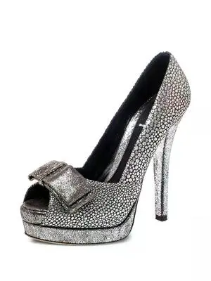 Fendi Embellished Bow Peep-toe Pumps